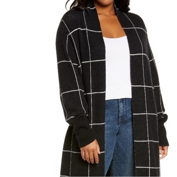Leith | Sweaters | Leith Black And White Windowpane Cardigan | Poshmark